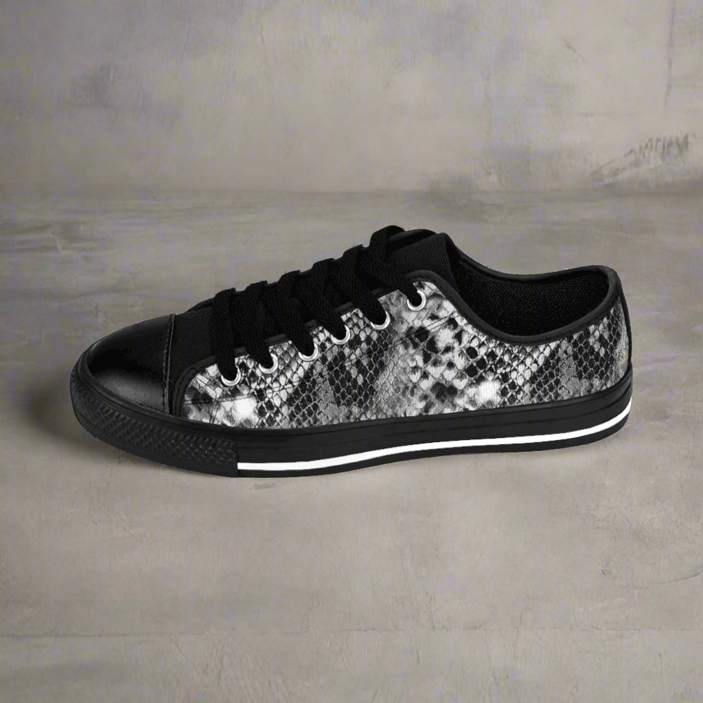 Black Snake Print Men's Sneakers, Designer Snakeskin Python Print Low ...