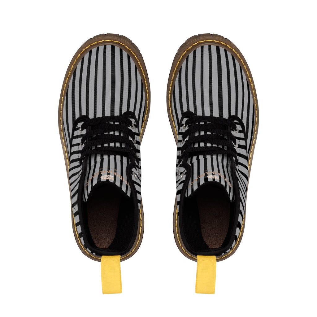 Grey Striped Print Men's Boots, Black Stripes Best Hiking Winter Boots ...