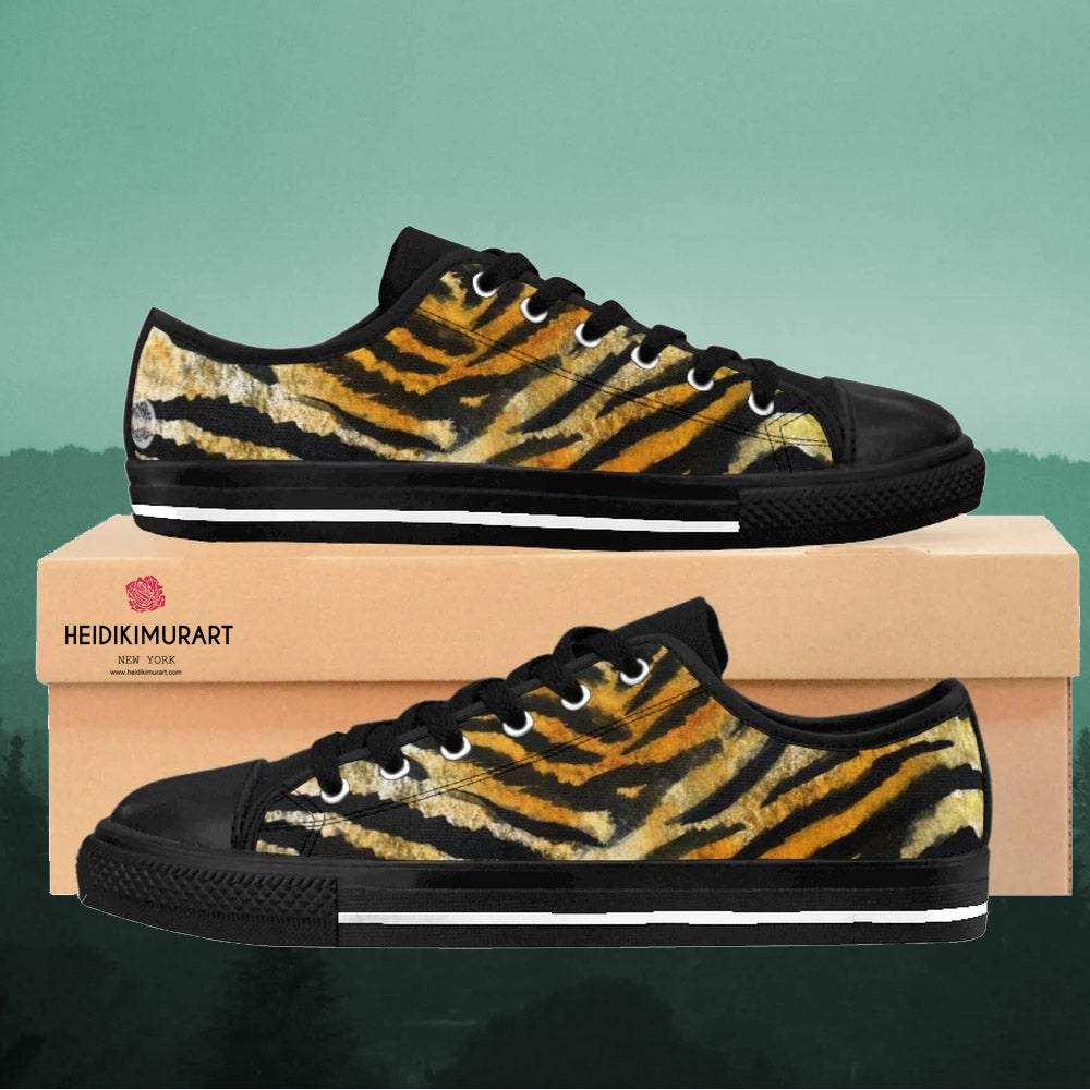 Brown Tiger Striped Men's Sneakers, Animal Print Designer Men's Low Top ...