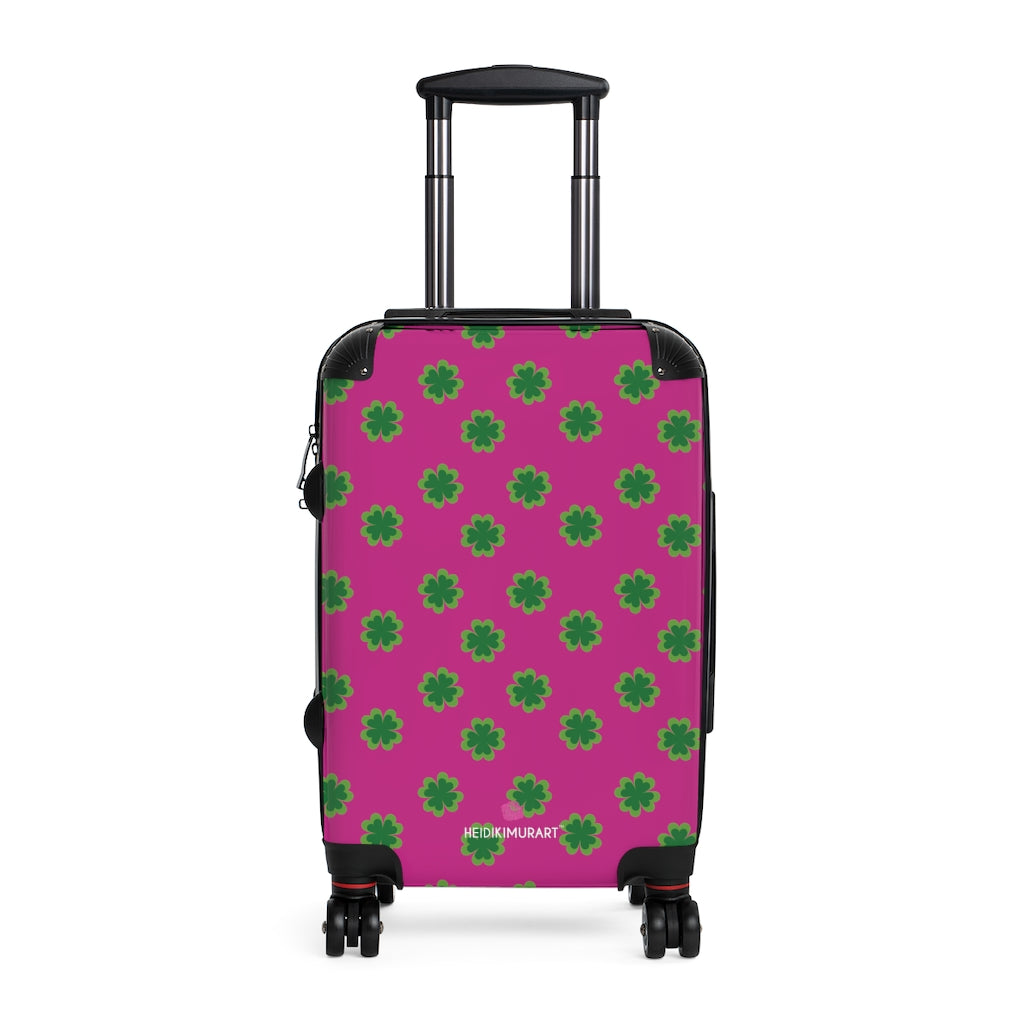 Hot Pink Clover Print Suitcases, Irish Style St. Patrick's Day Designer ...