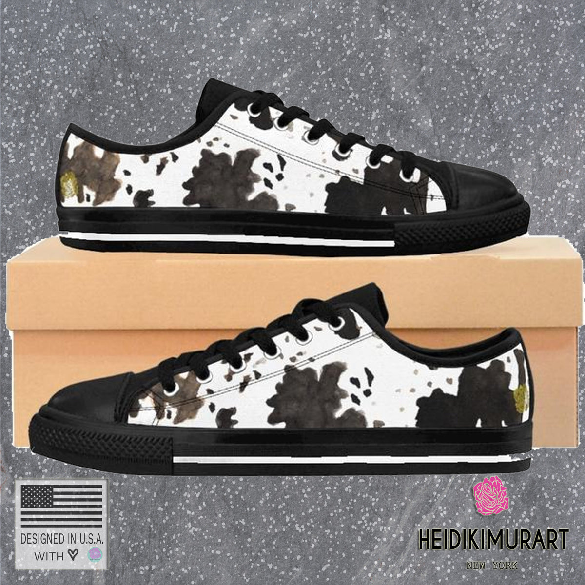 Cow Print Men's Sneakers, Animal Print Low Top Nylon Canvas Tennis ...