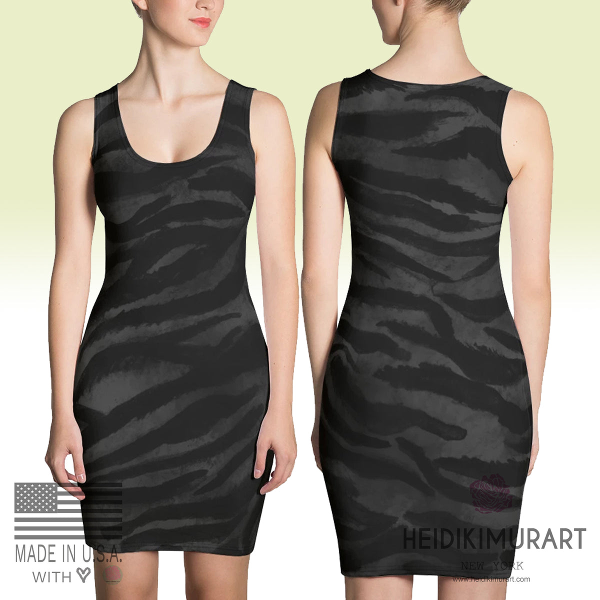 Grey Tiger Striped Dress, Cute Little Black Gray Tiger Stripe Animal ...