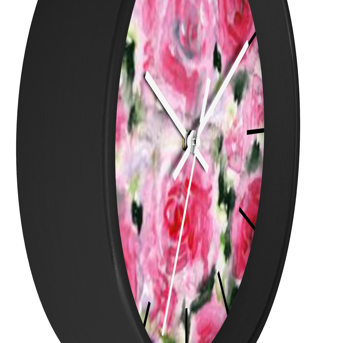 Pink Floral Wall Clock, Rose Flower Feminine Print 10 inch Dia. Large ...