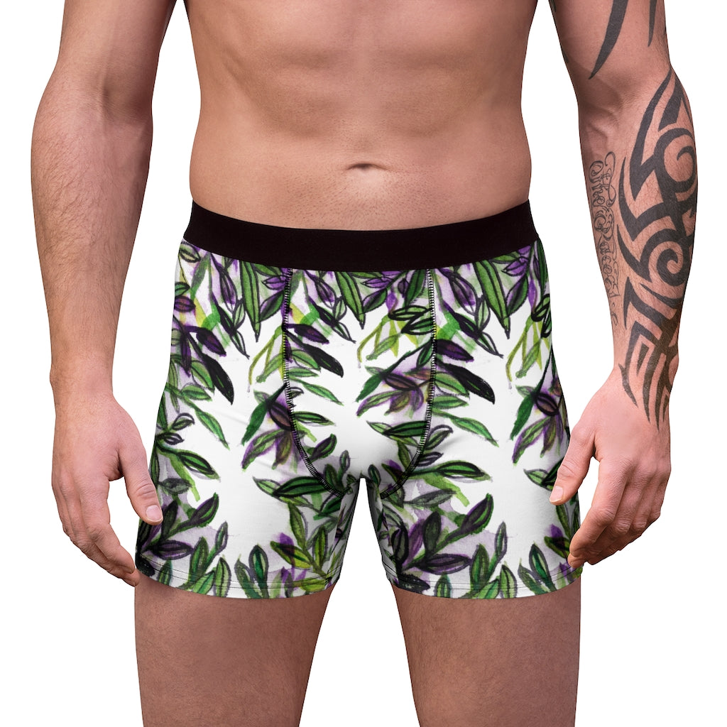 Tropical Men's Boxer Briefs, Hawaiian Style Leaf Print Premium Quality ...