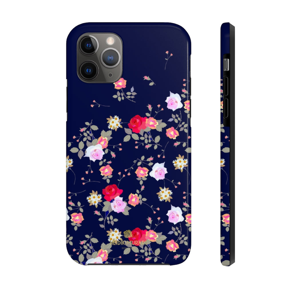 Navy Blue Floral Rose Print Designer Case Mate Tough Phone Cases-Made ...