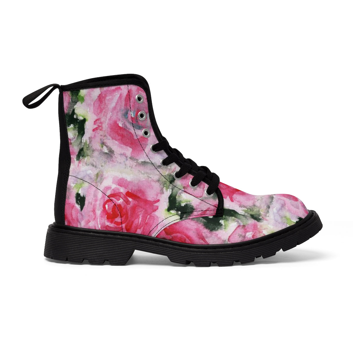 Pink Rose Floral Women's Boots, Winter Lace-up Toe Cap Boots Hiking ...