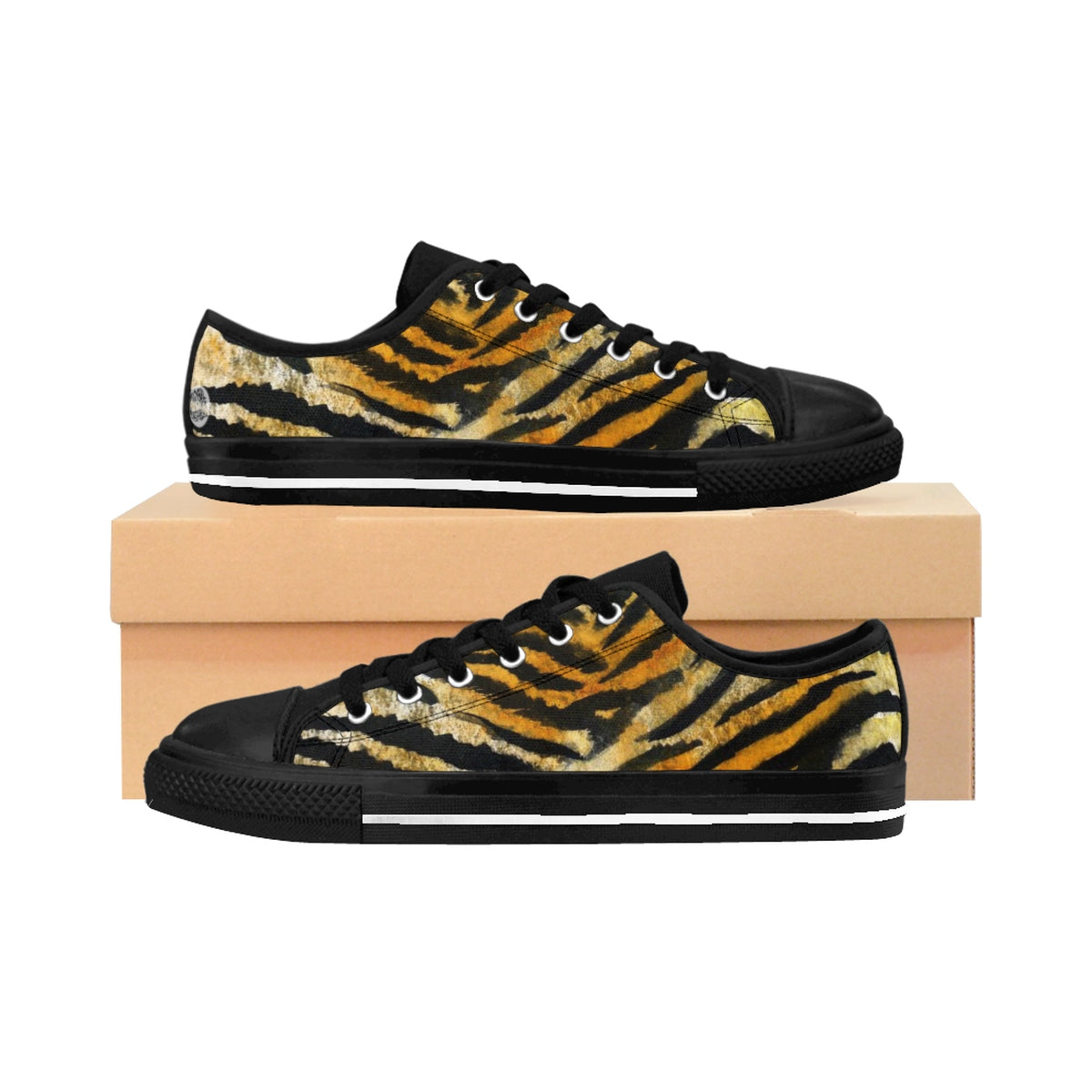 Brown Tiger Striped Men's Sneakers, Animal Print Designer Men's Low Top ...