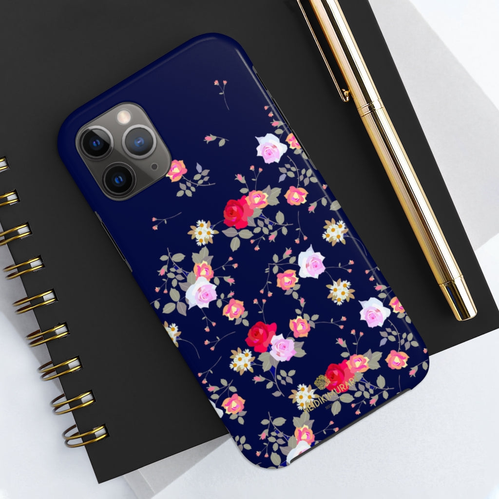 Navy Blue Floral Rose Print Designer Case Mate Tough Phone Cases-Made ...