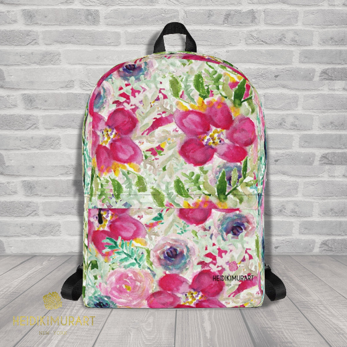 Pink Watercolor Floral Backpack, Medium Size (Fits 15" Laptop) Bag-Made ...