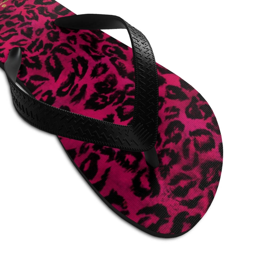 Hot Pink Leopard Flip Flops, Animal Print Unisex Flip-Flops Beach Pool ...
