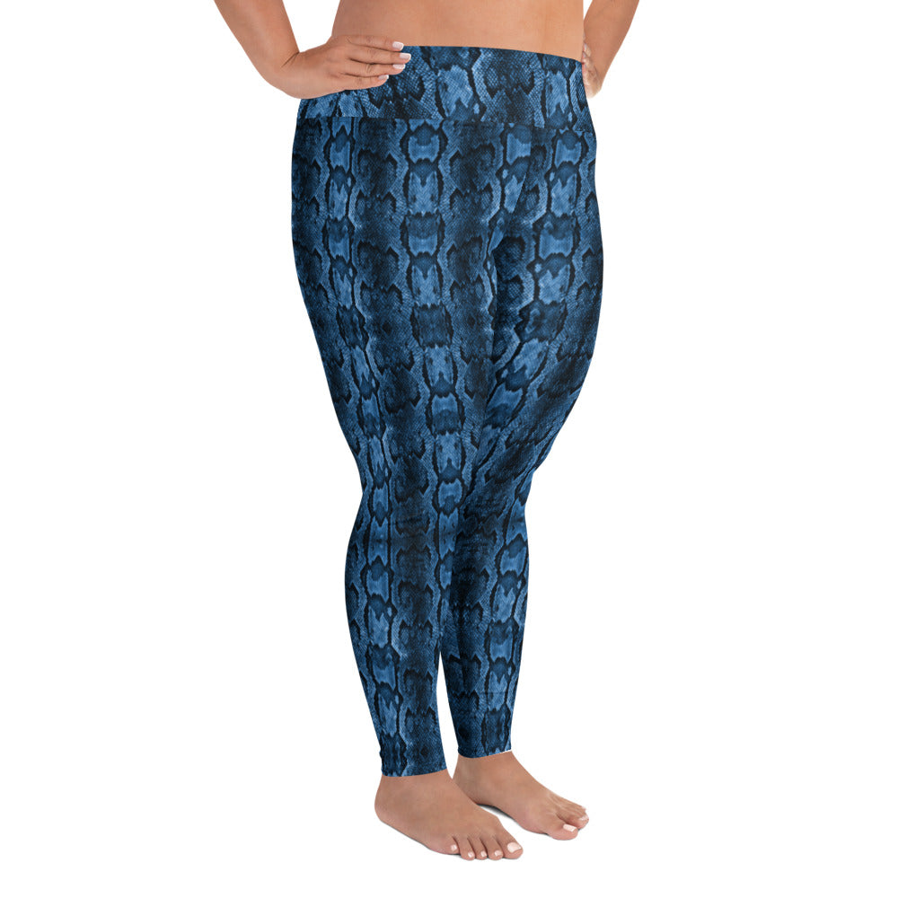 Blue Snake Print Women's Tights, Best Python Skin Print Plus Size ...