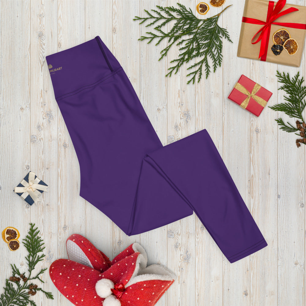 Dark Purple Solid Yoga Leggings, Dark Purple Women's Long Tights-Made ...