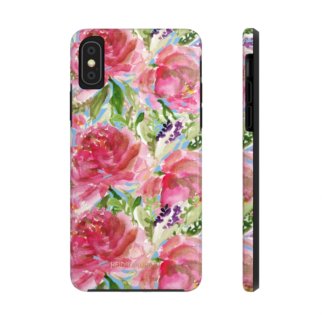 Blue Pink Rose Print Phone Case, Floral Case Mate Tough Phone Cases ...