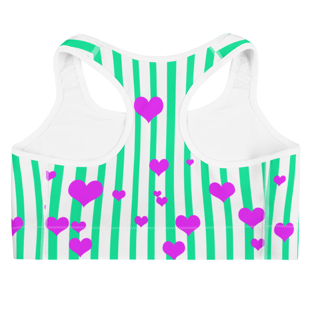 Blue Striped Sports Bra, Turquoise Blue Colorful Women's Unpadded Bra ...