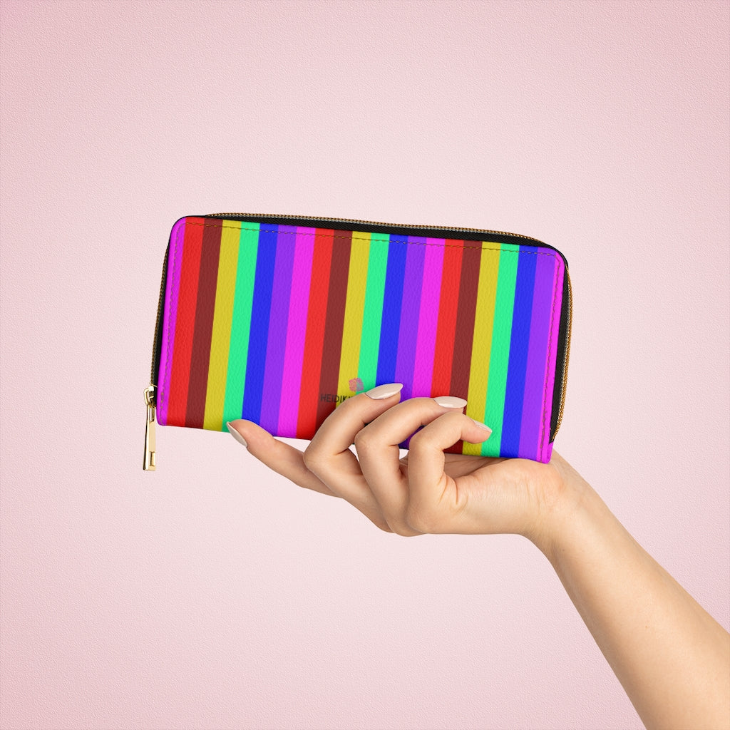 Rainbow Gay Pride Zipped Wallet, Vertical Stripes Long Compact Designer ...