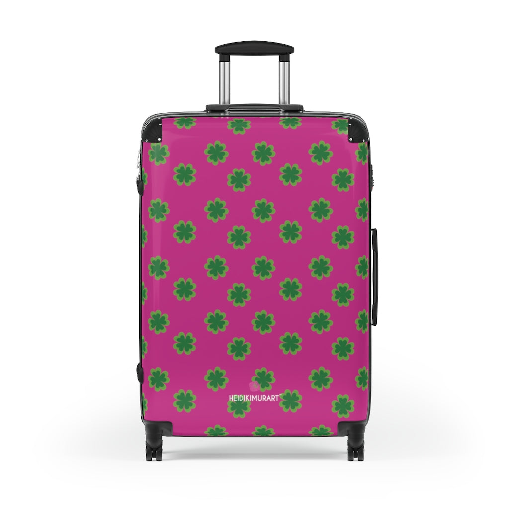 Hot Pink Clover Print Suitcases, Irish Style St. Patrick's Day Designer ...