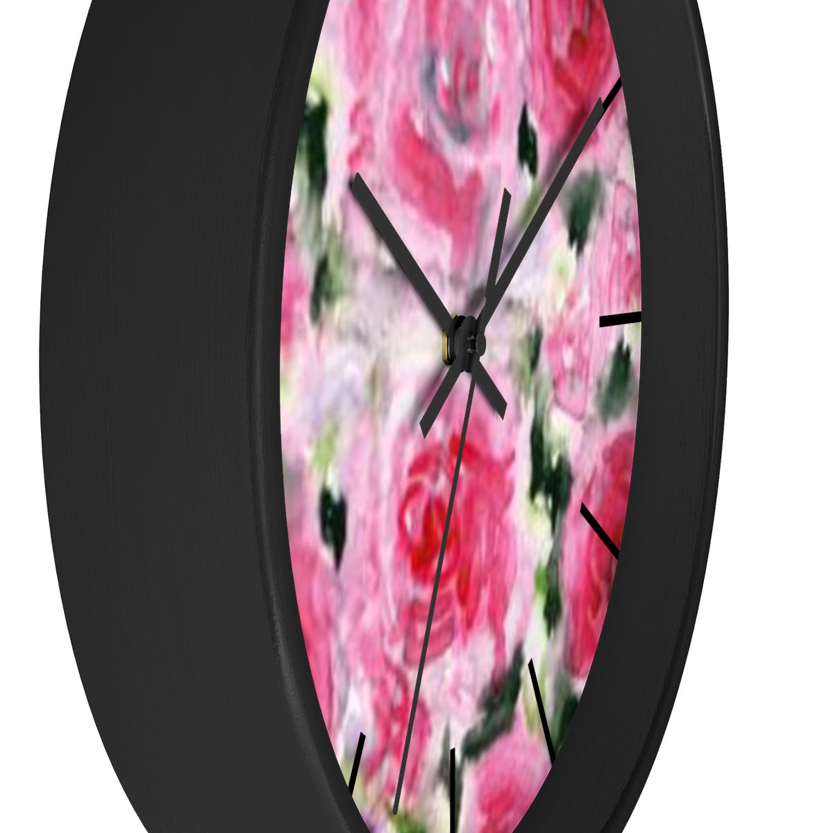 Pink Floral Wall Clock, Rose Flower Feminine Print 10 inch Dia. Large ...