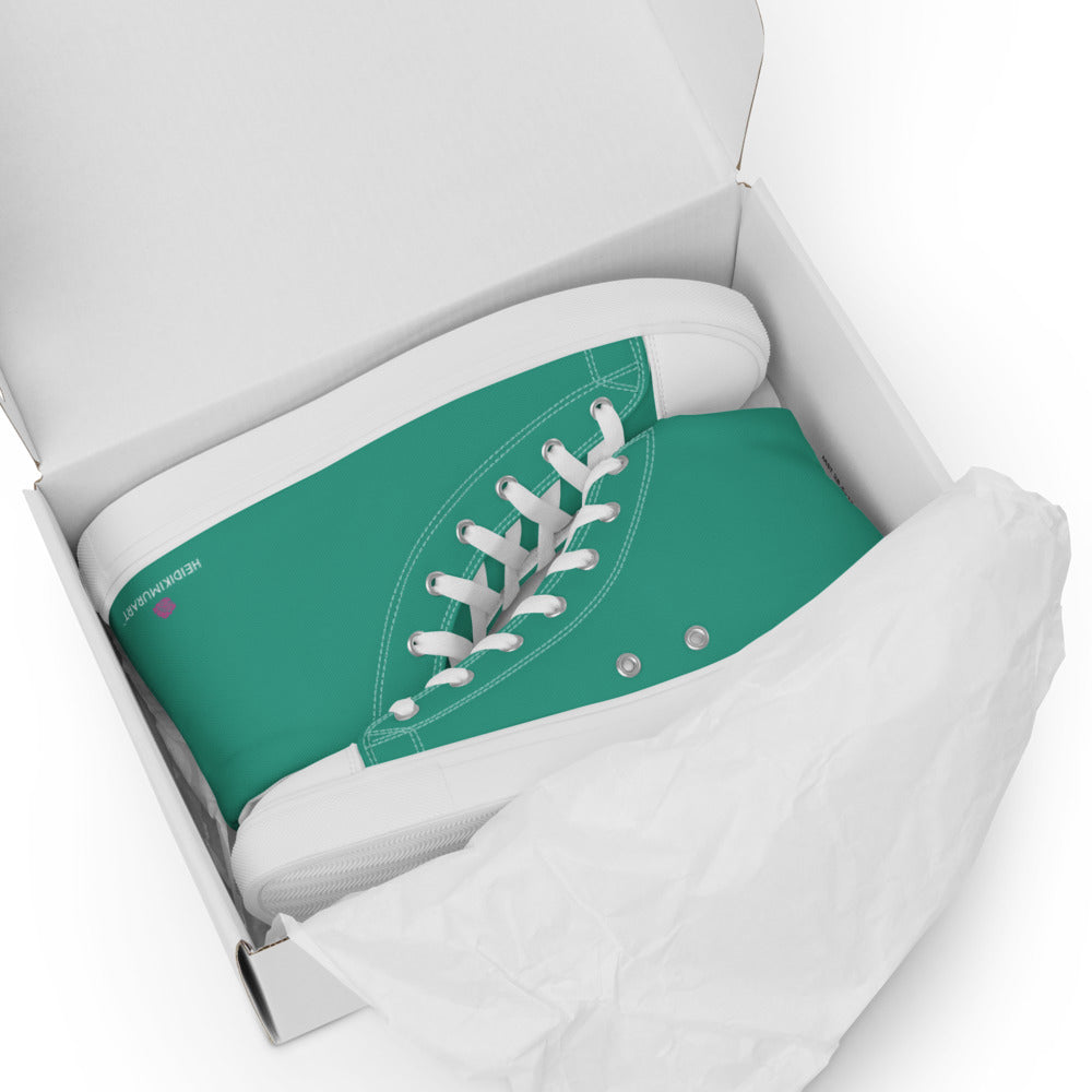 Blue Green Solid Color Sneakers, Modern Minimalist Designer Men's High ...