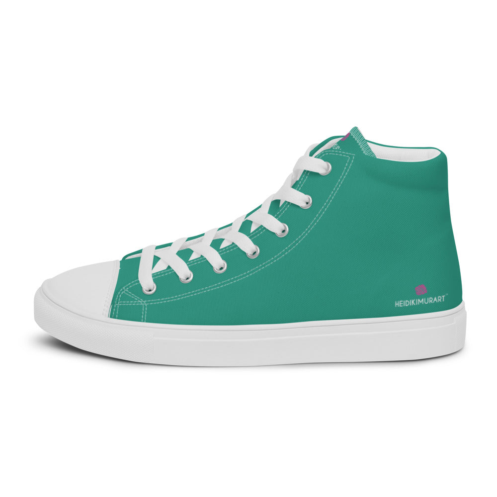 Blue Green Solid Color Sneakers, Modern Minimalist Designer Men's High ...