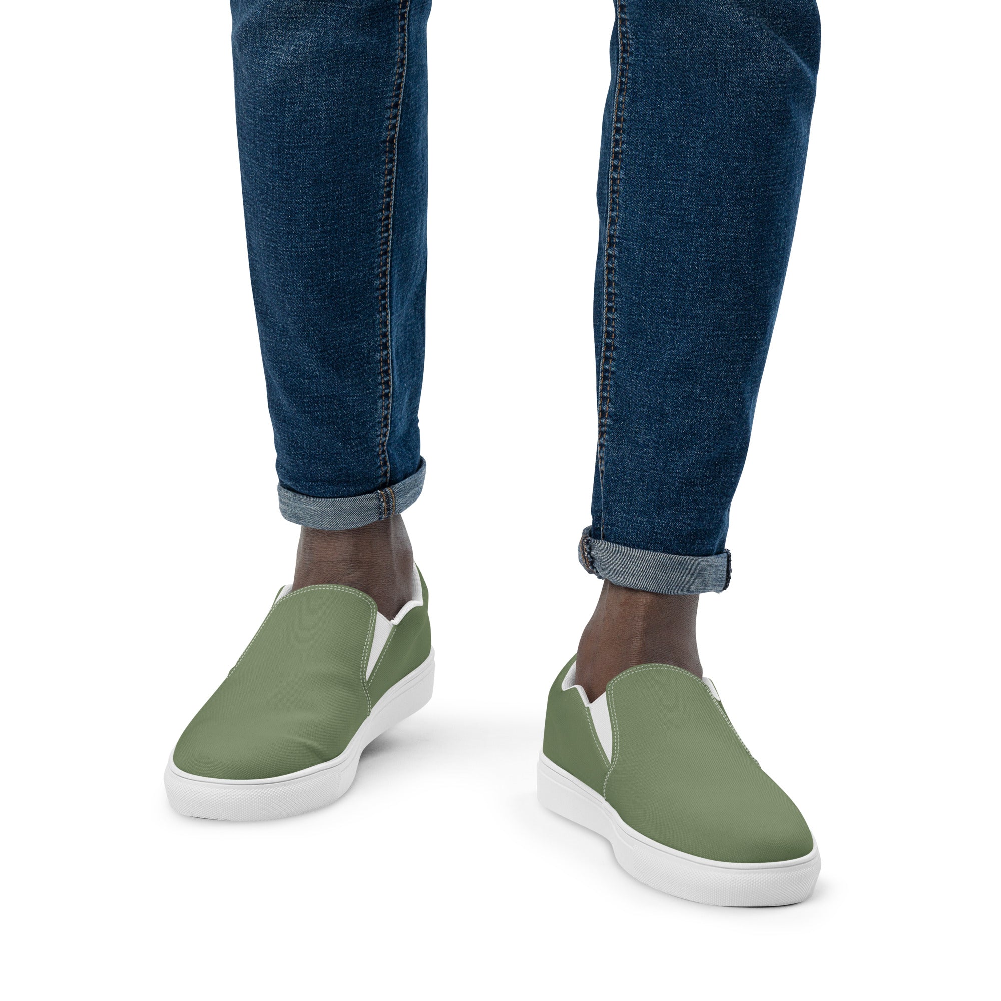 Matcha Green Men's Slip Ons, Solid Pastel Green Color Best Casual ...