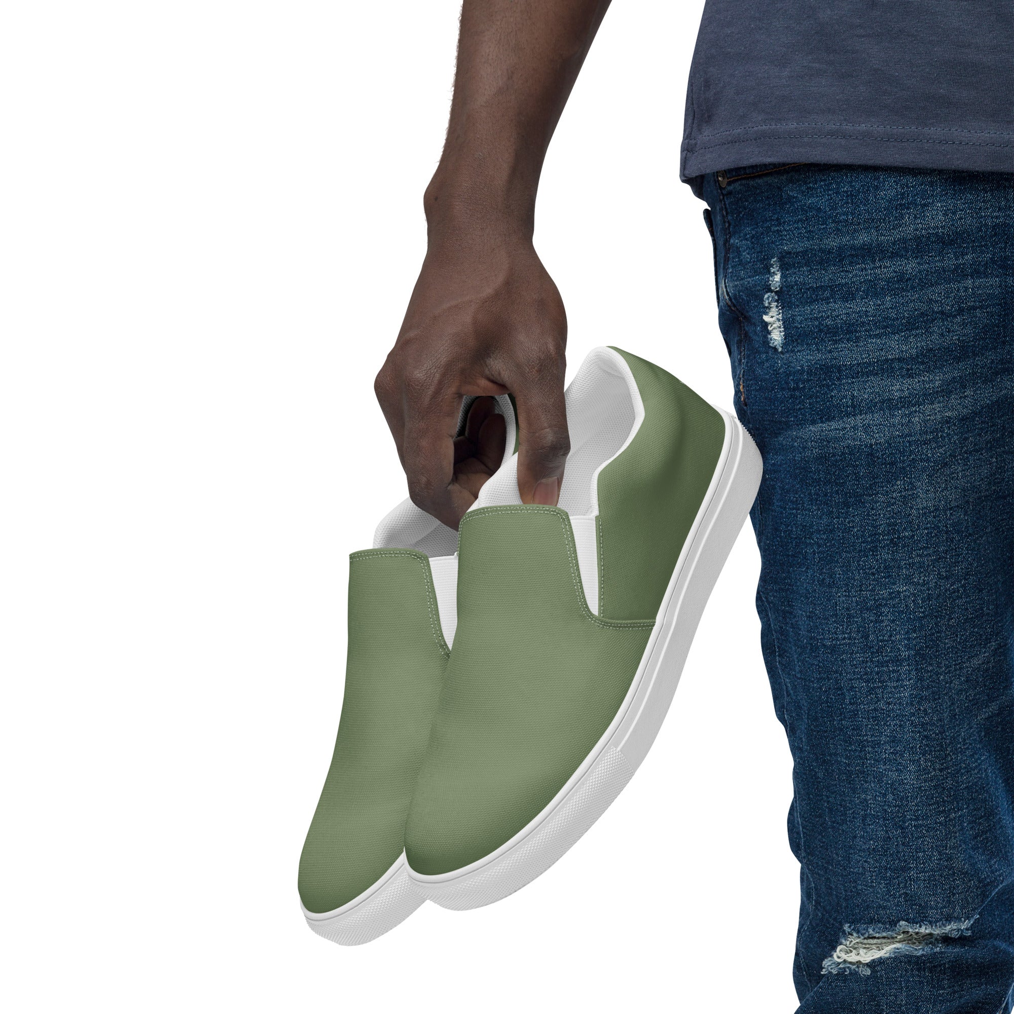 Matcha Green Men's Slip Ons, Solid Pastel Green Color Best Casual ...