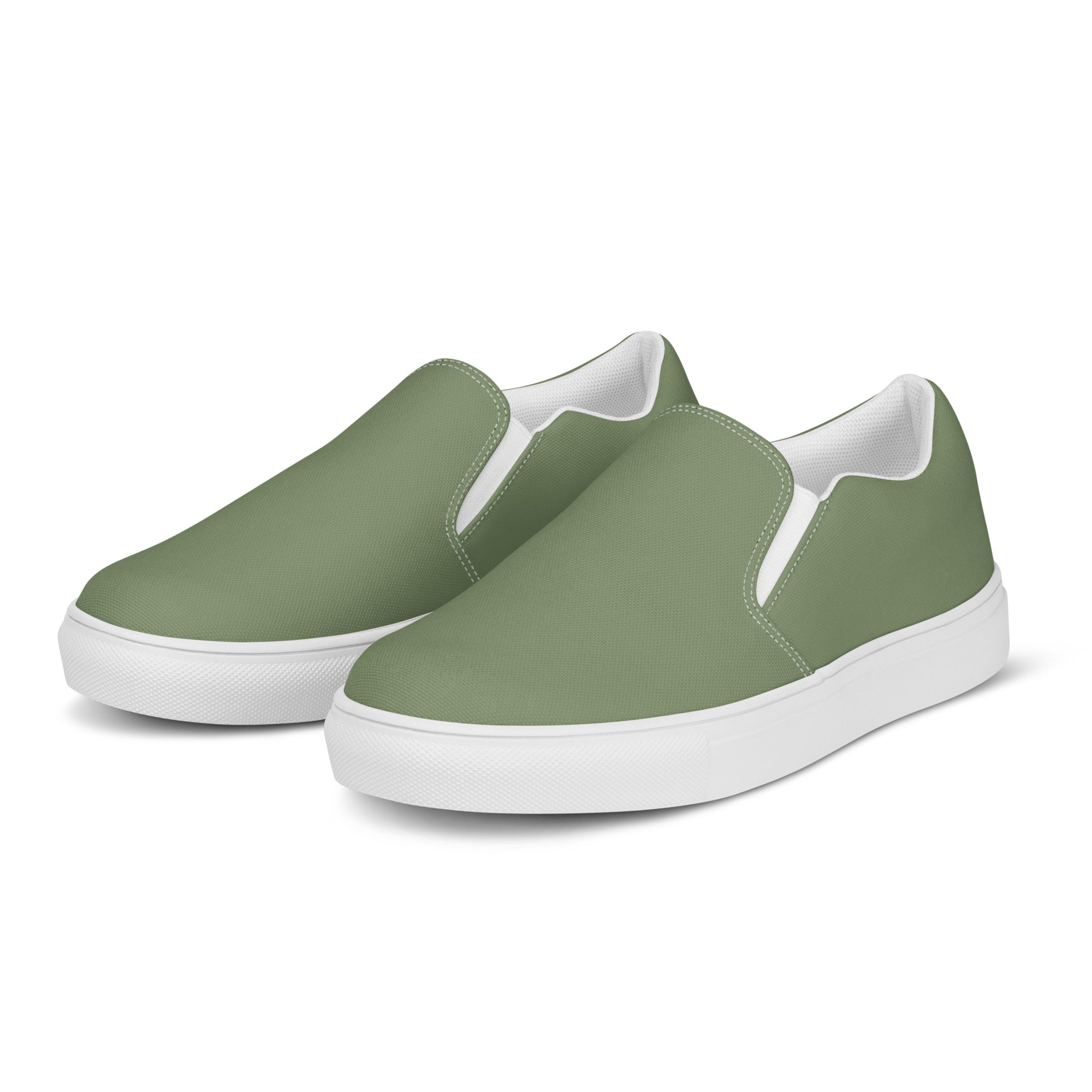 Matcha Green Men's Slip Ons, Solid Pastel Green Color Best Casual ...
