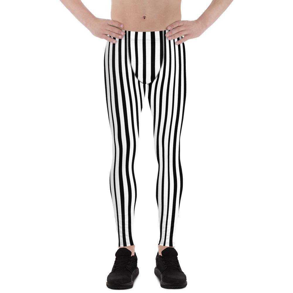Black White Vertically Striped Meggings, Stripe Print Men's Circus ...