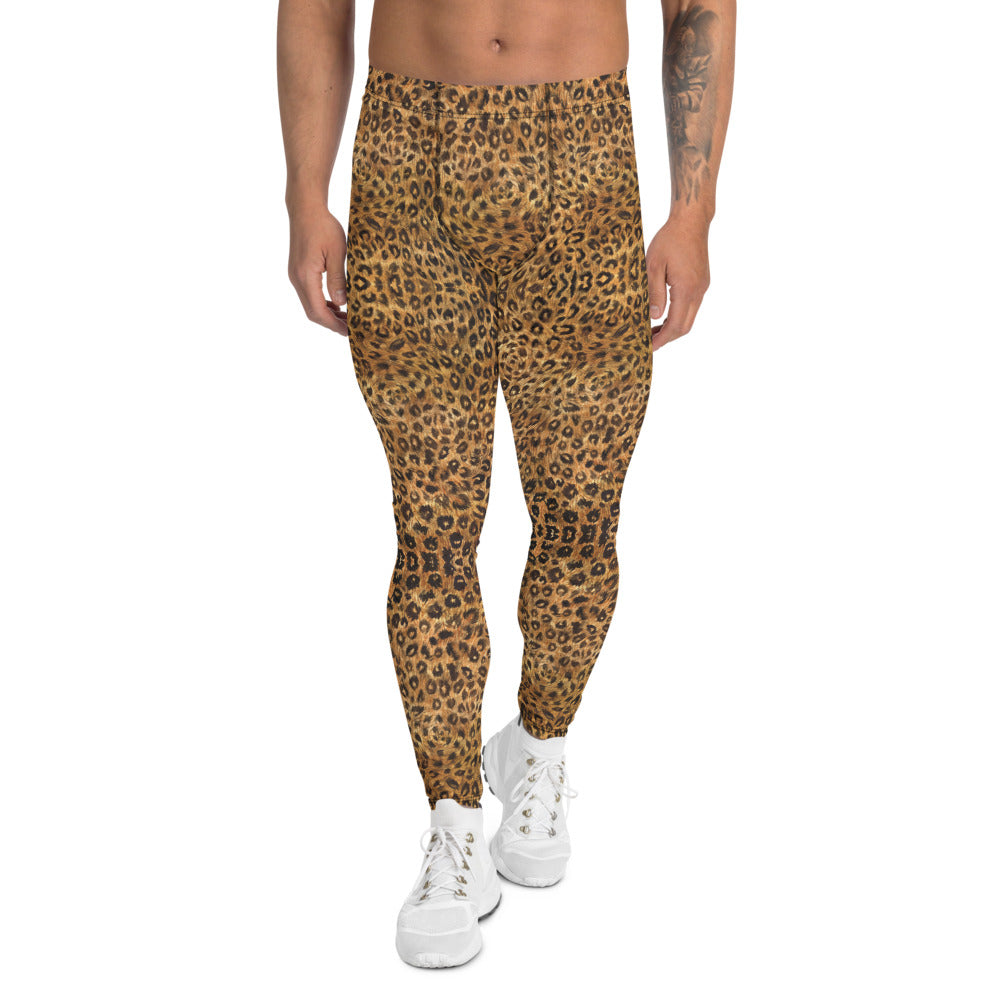 Brown Leopard Men's Leggings, Animal Print Meggings Sexy Run Tights ...
