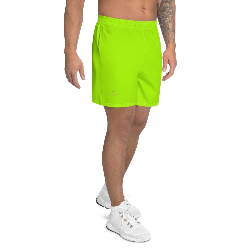 Neon Green Men's Shorts, Slim-Fit Athletic Long Shorts With Mesh ...