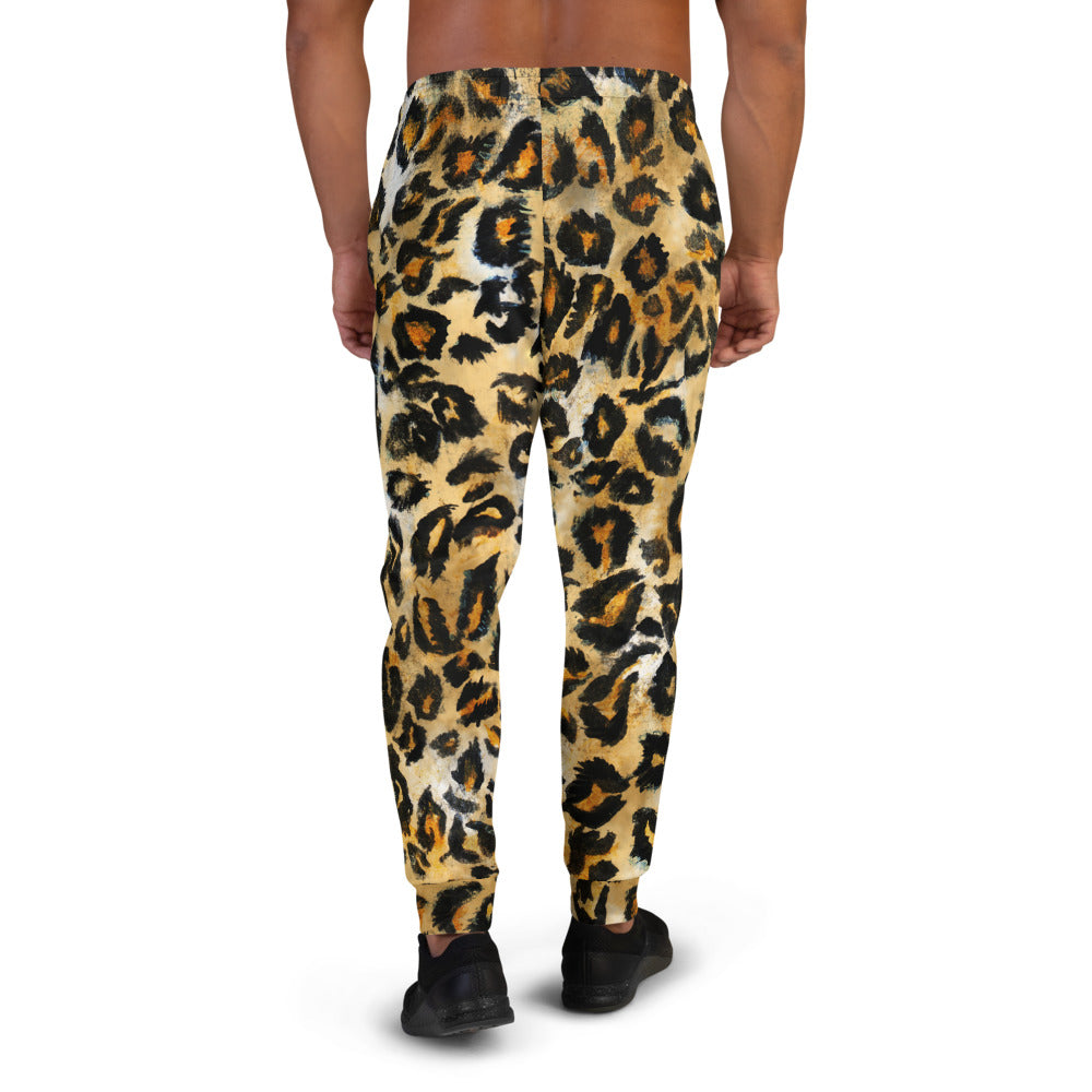 Brown Leopard Men's Joggers, Leopard Animal Print Rave Party Casual ...
