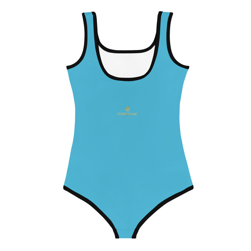 Light Blue Girl's Swimwear, Solid Color Premium Quality Kids Swimsuit ...
