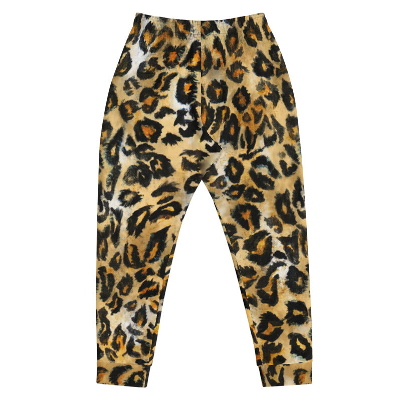 Brown Leopard Men's Joggers, Leopard Animal Print Rave Party Casual ...