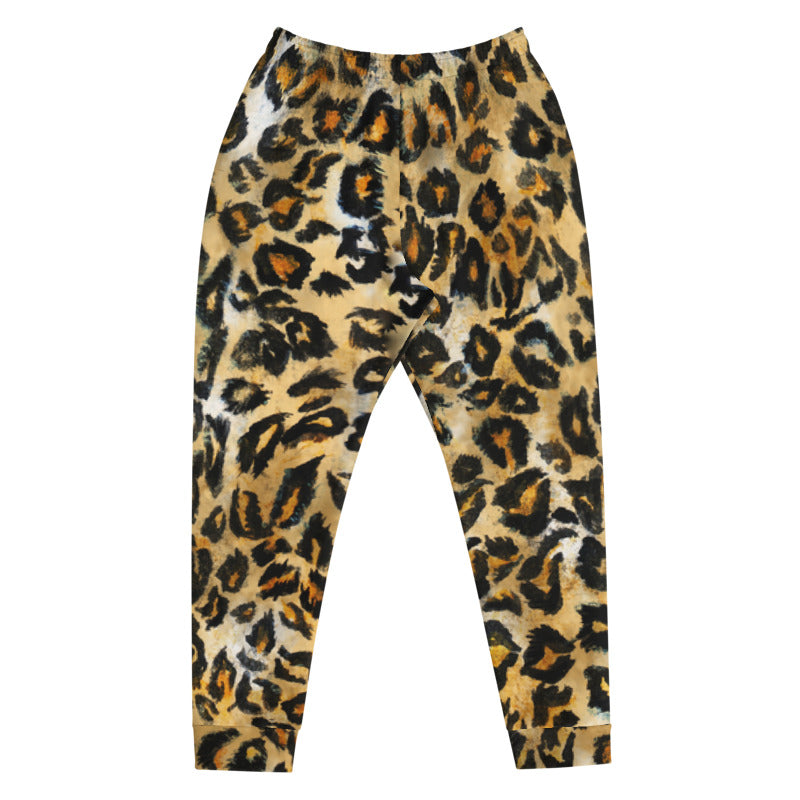 Brown Leopard Men's Joggers, Leopard Animal Print Rave Party Casual ...