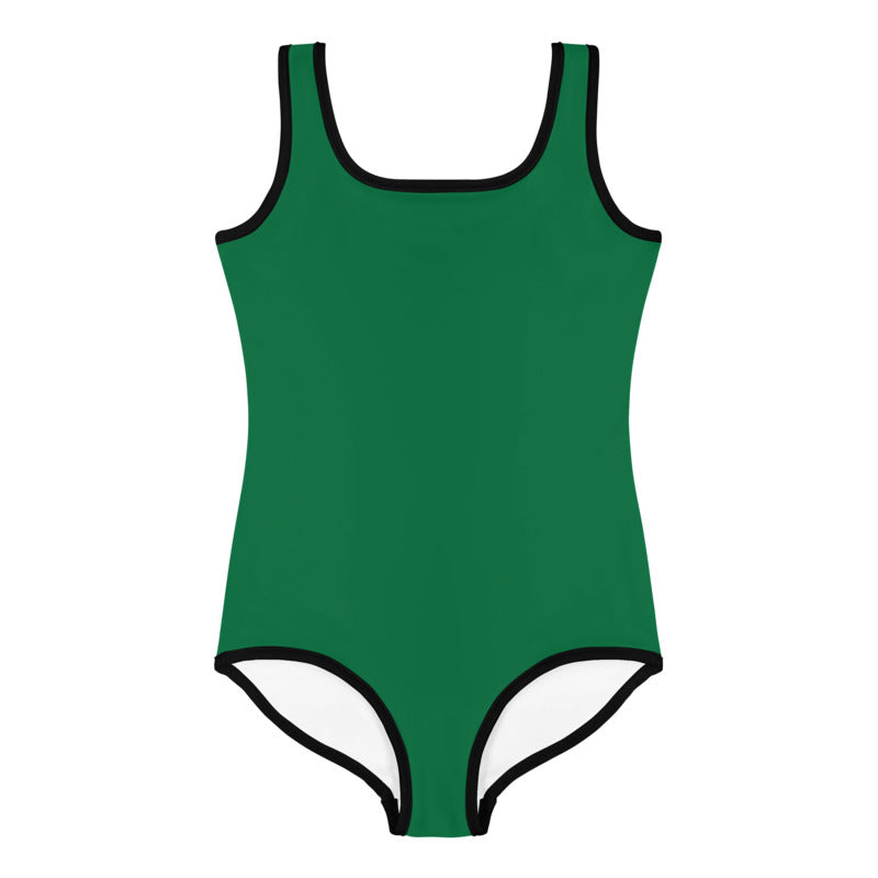Green Solid Color Print Kids Girl's Premium Swimsuit Swimwear- Made in ...