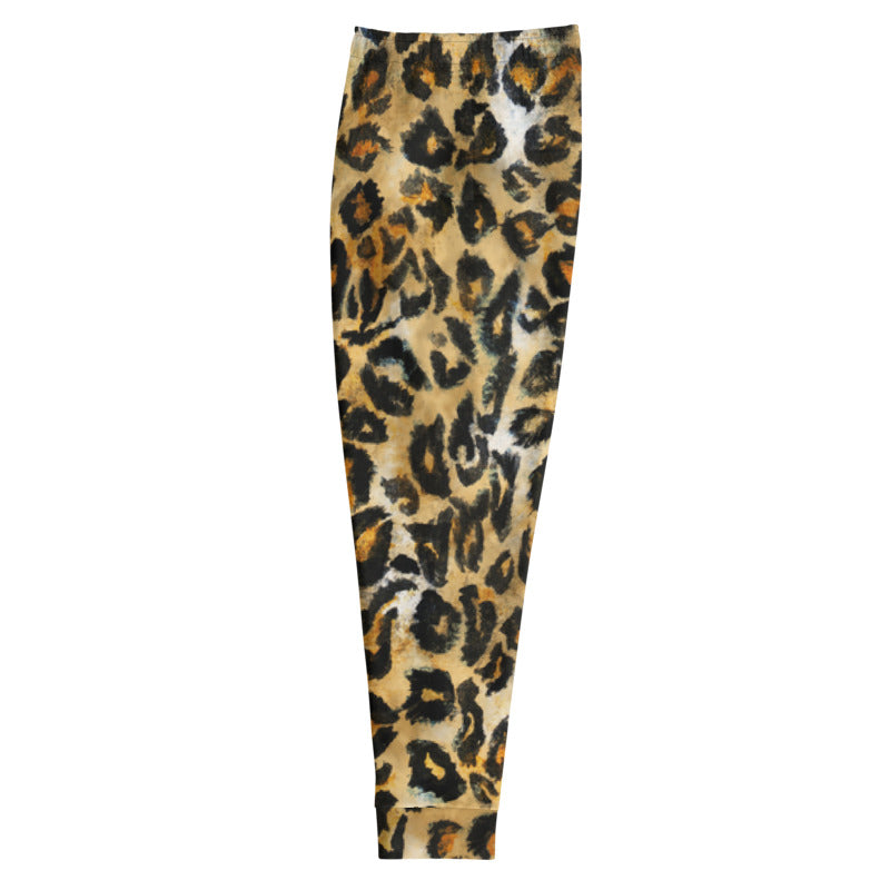 Brown Leopard Men's Joggers, Leopard Animal Print Rave Party Casual ...