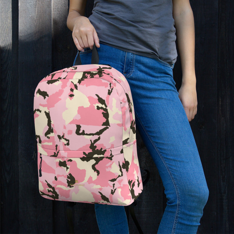Pink Camo Print Backpack, Camouflage Unisex Water Resistant Backpack ...