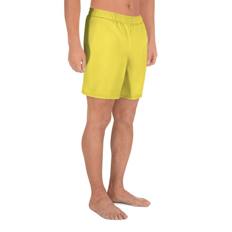 Bright Yellow Men's Shorts, Yellow Solid Color Premium Athletic Long ...