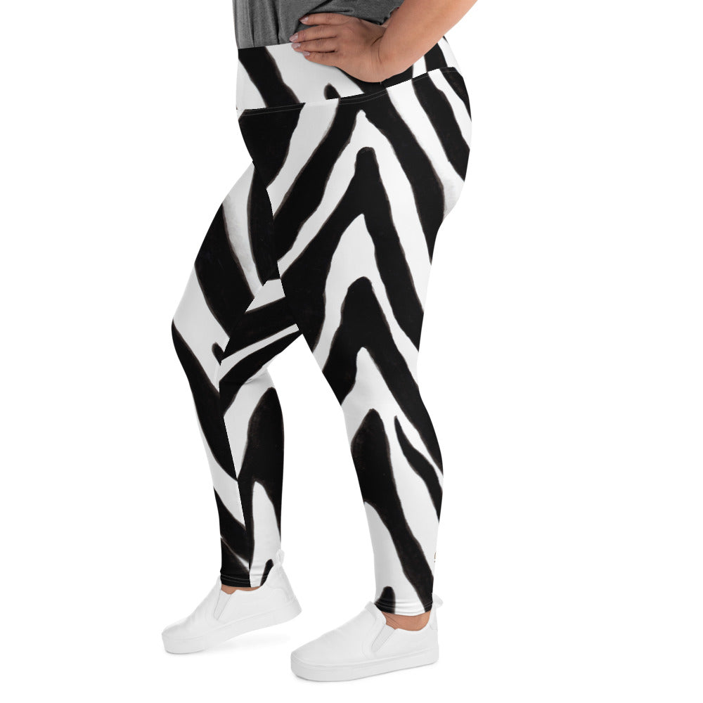 Zebra Women's Plus Size Leggings, Animal Print Women's Yoga Tights ...